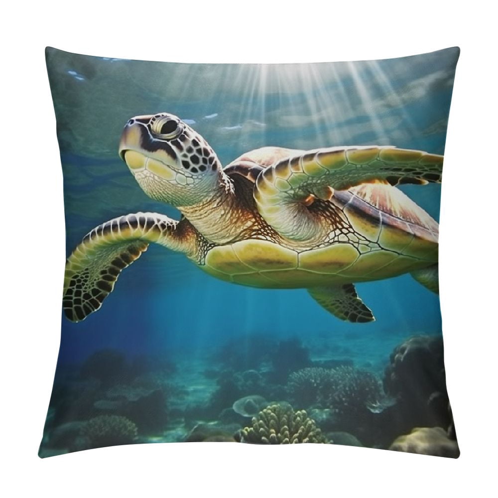 Nawypu Throw Pillow Cover Sea Turtle Cute Nautical Animal Ocean Theme ...