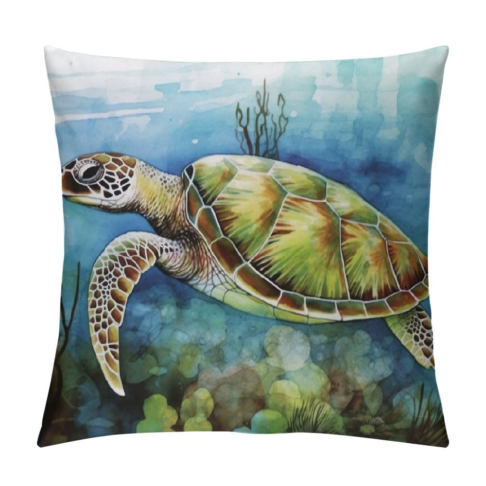 Nawypu Throw Pillow Cover Sea Turtle Ocean Theme Nautical Animal ...