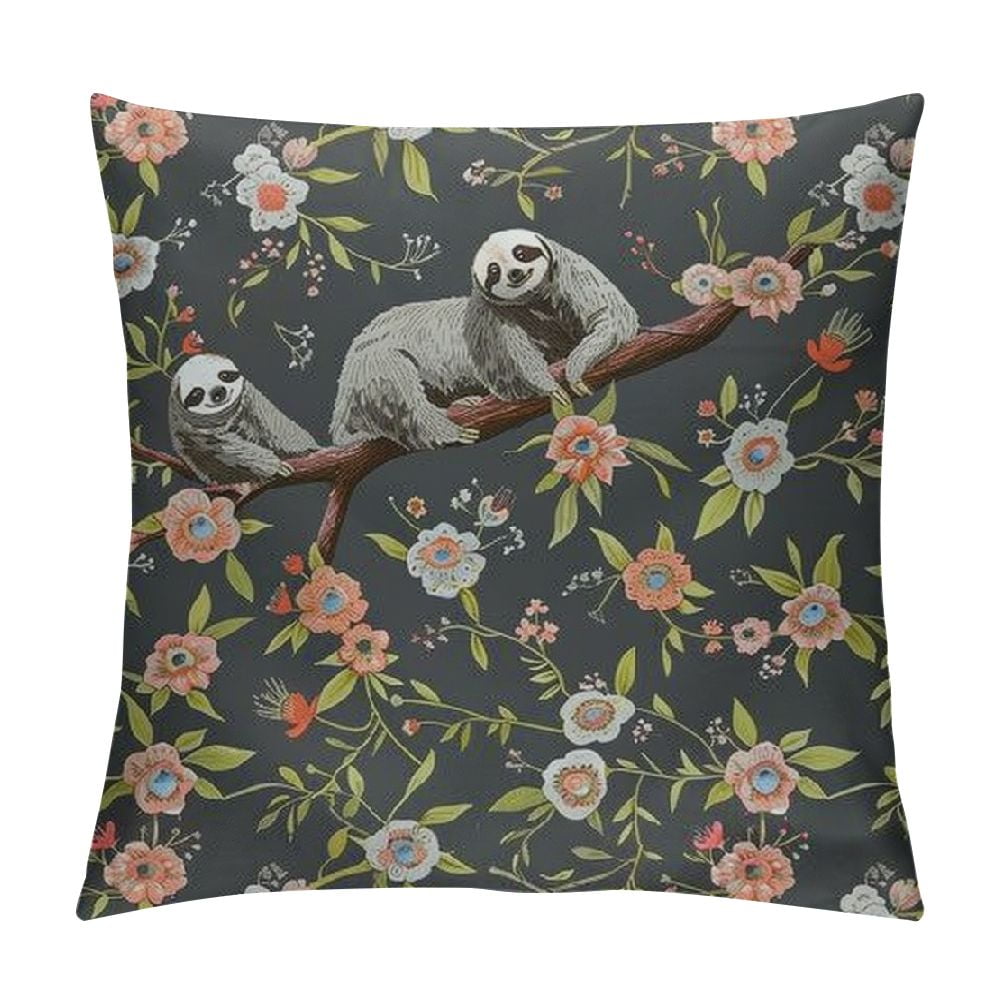 Nawypu Throw Pillow Cover Sloth Funny Lazy Animal On Branch Seamless ...