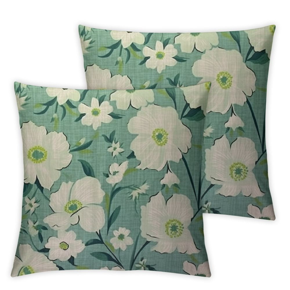 Nawypu Throw Pillow Covers 2pcs Peonies Teal Pattern Watercolor Like ...