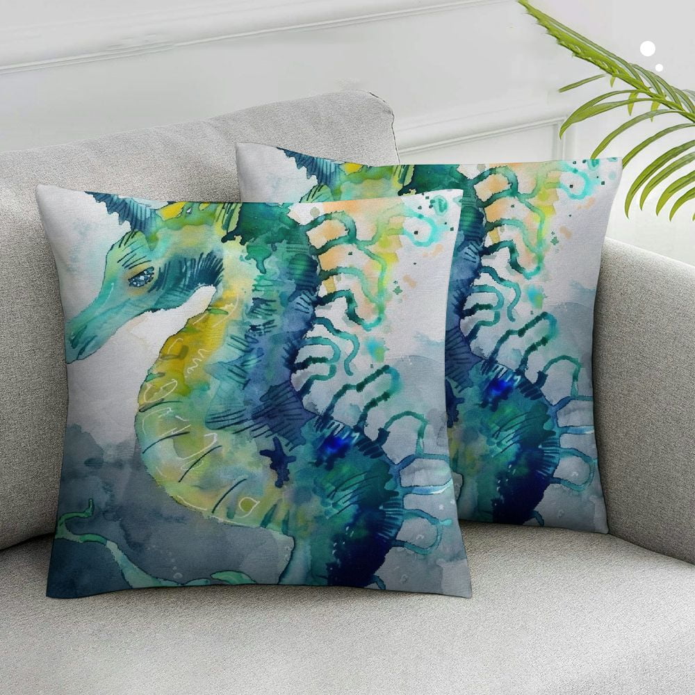Nawypu Throw Pillow Covers Animal Watercolor Seahorse Coral Fish Art ...