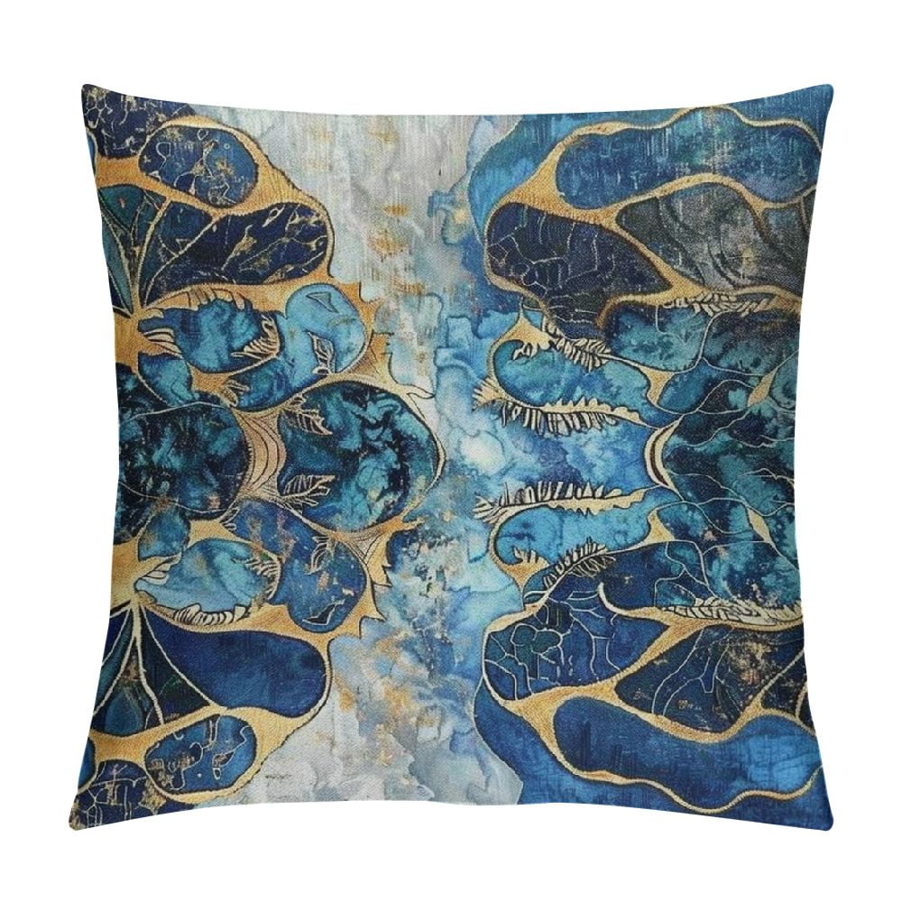 Nawypu Throw Pillow Covers Blue Gold Abstract Art Marble Texture Pillow ...