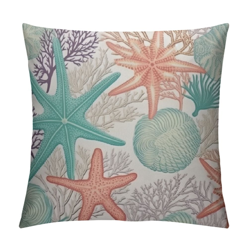 Nawypu Throw Pillow Covers Marine Life Ocean Blue Green Coral Shells ...