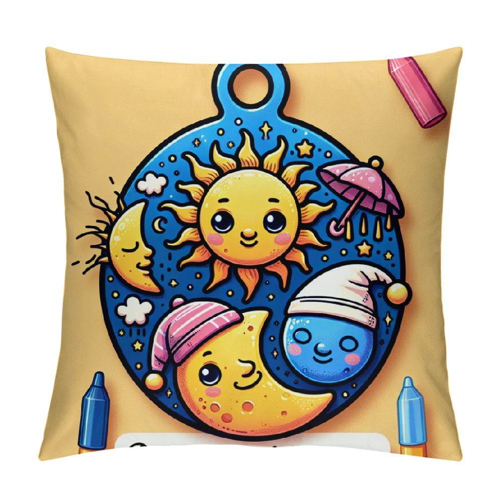 Nawypu Throw Pillow Covers Moon and Sun Character Cartoon Cloud Cute ...