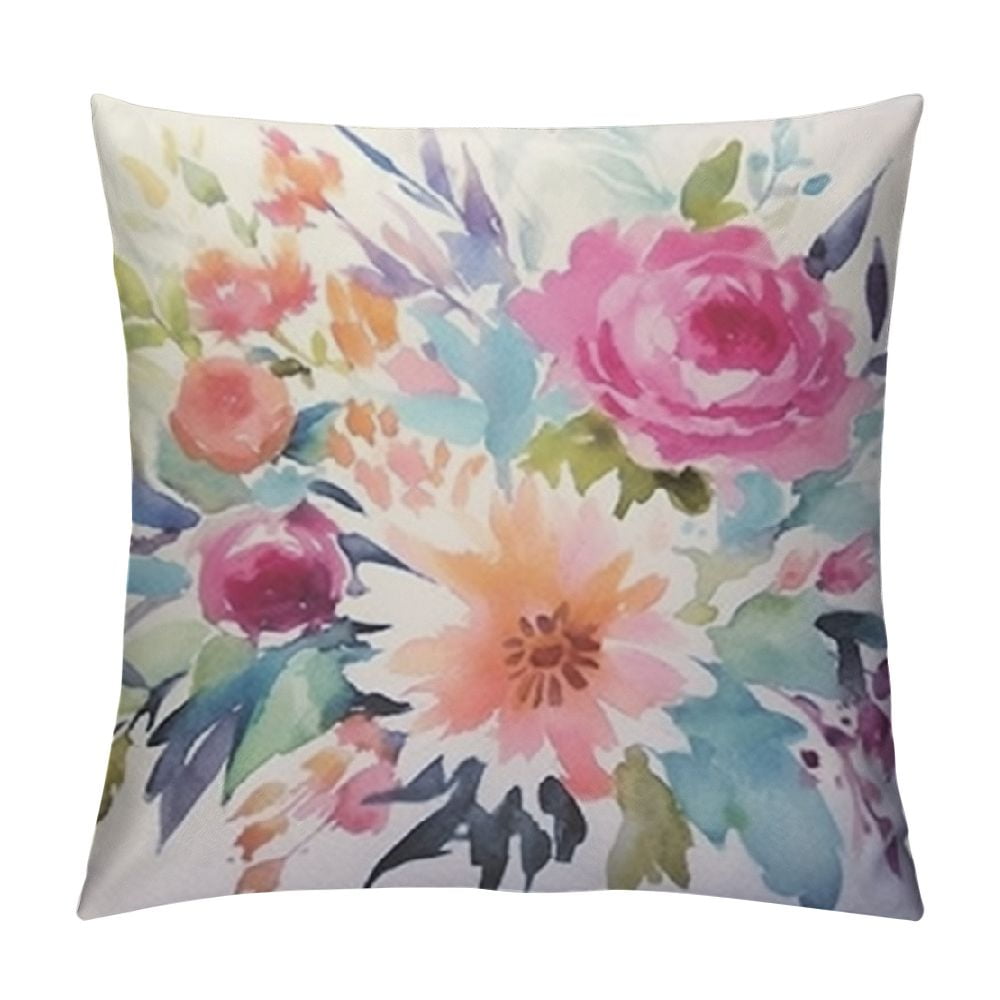 Nawypu Throw Pillow Covers Peonies Summer Watercolor Floral Pink Flower ...