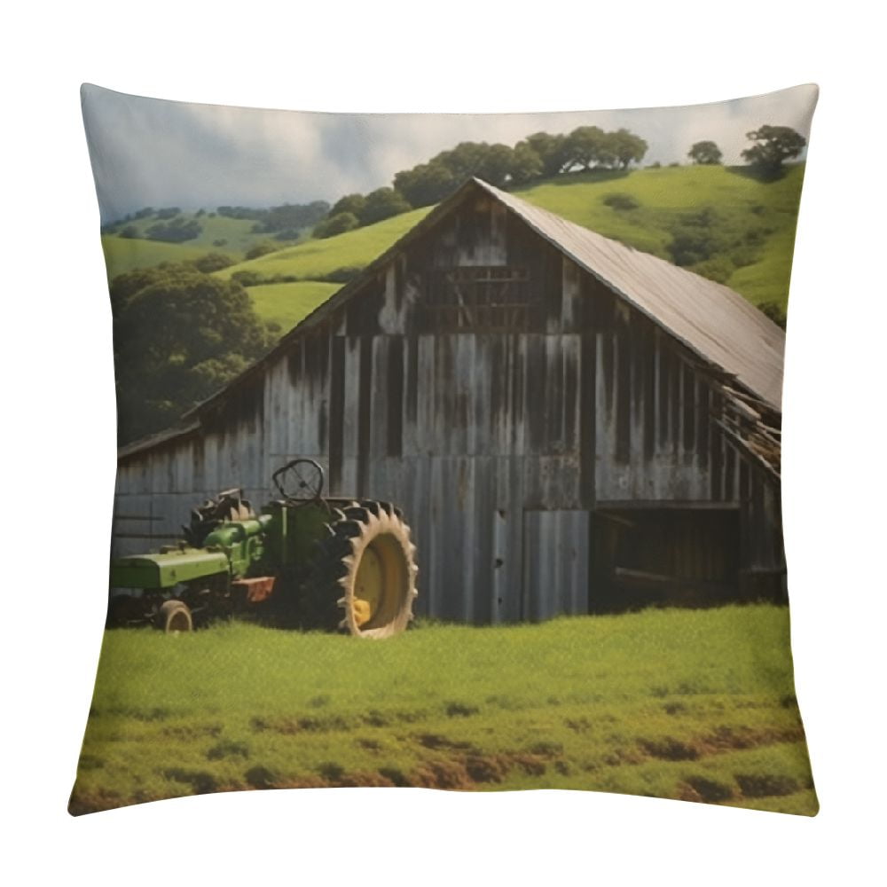 Nawypu Throw Pillow Covers Vintage Small Wooden House Tractor on Farm ...