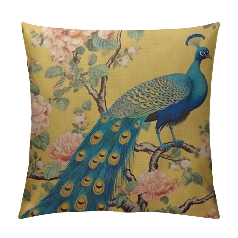 Nawypu Throw Pillow Covers Vintage Watercolor with Peacock On Tree ...