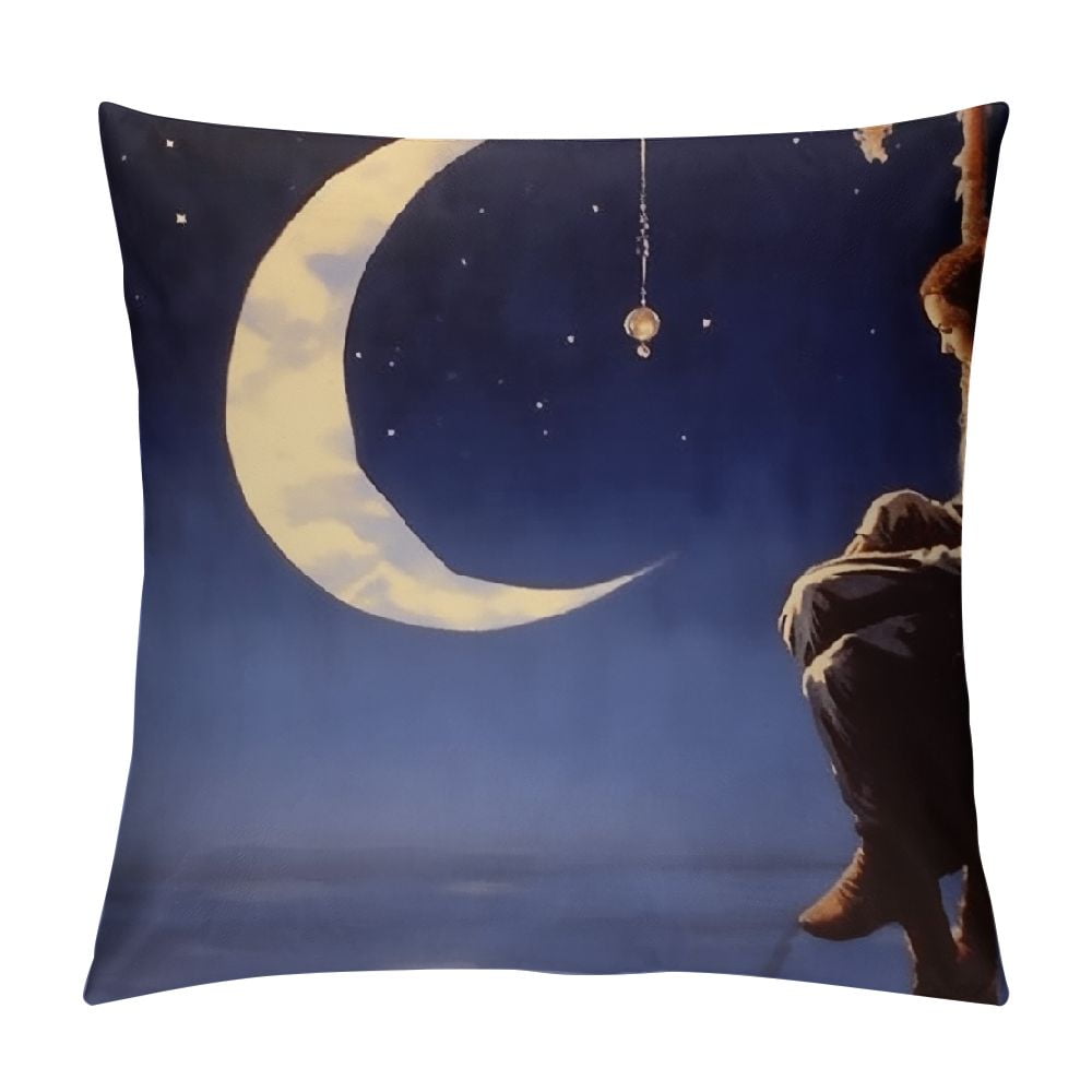Nawypu Throw Pillows Covers Glowing Crescent Moon Agaginst Evevning Sky ...