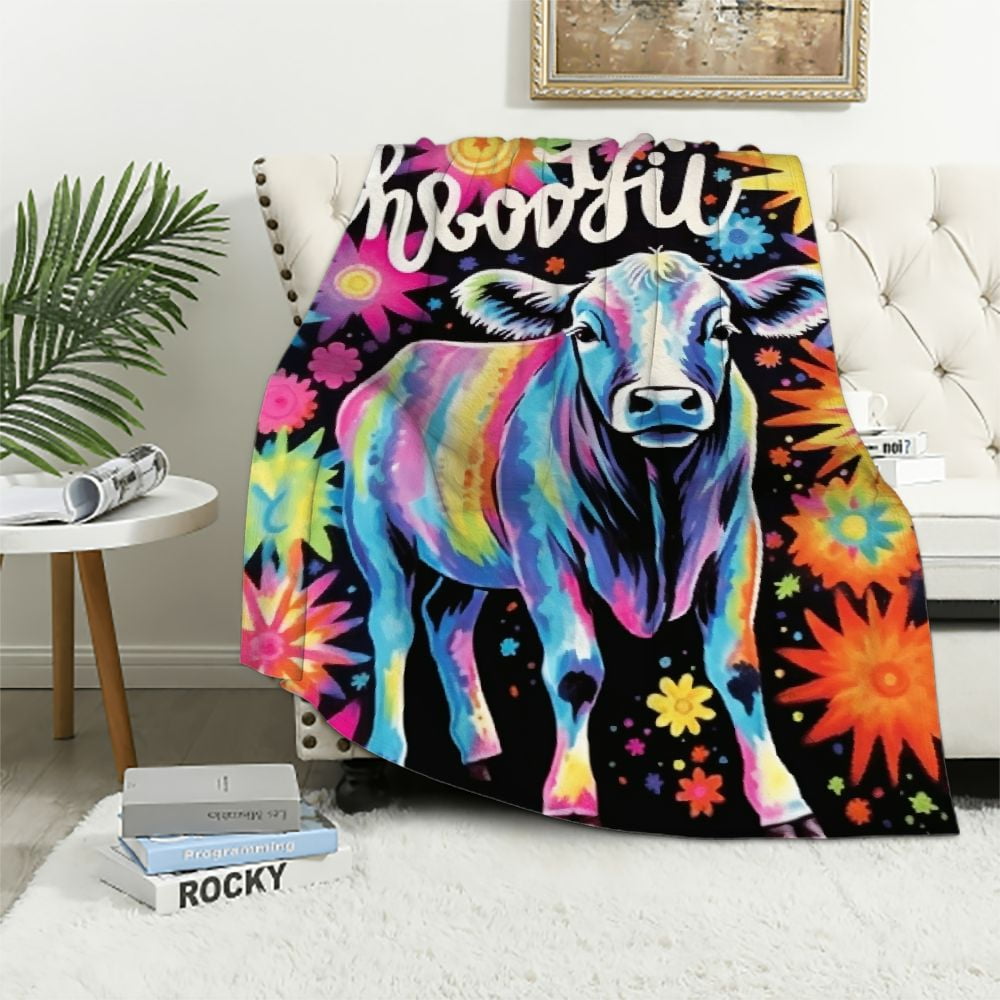Nawypu Tie Dye Colorful Rainbow Cow Print Blanket for Girl, Cows Gifts ...