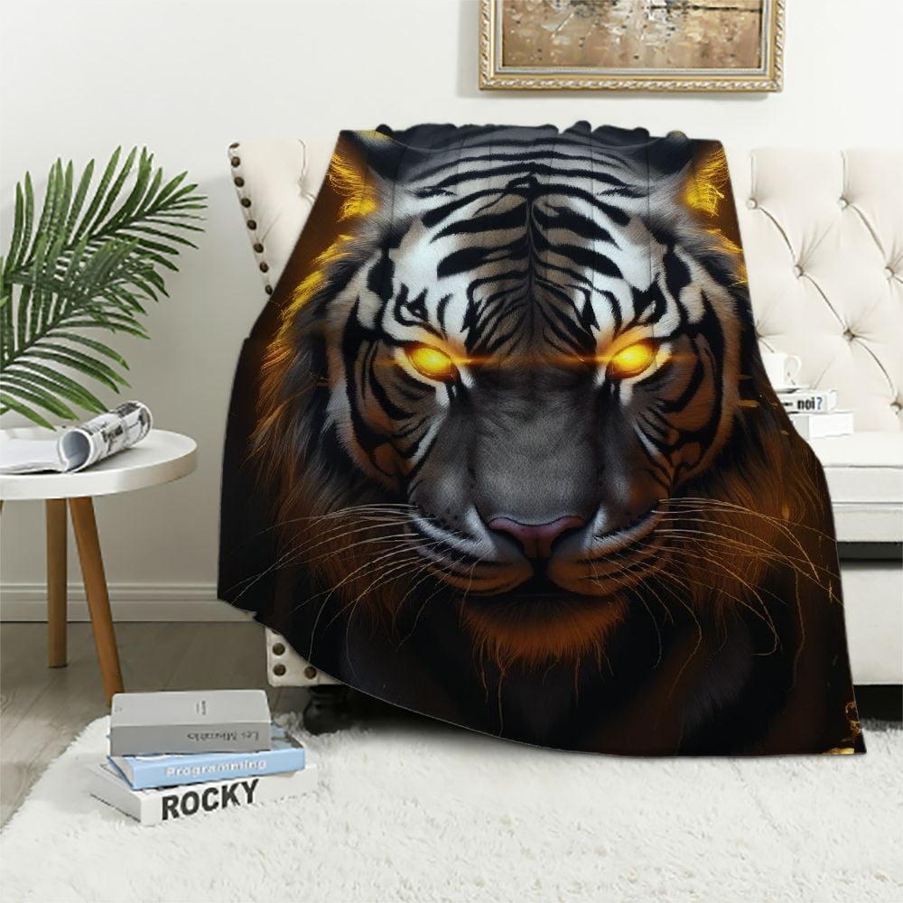 Nawypu Tiger Gifts Blanket, Cool Black Fire Tiger Blanket, Tiger ...