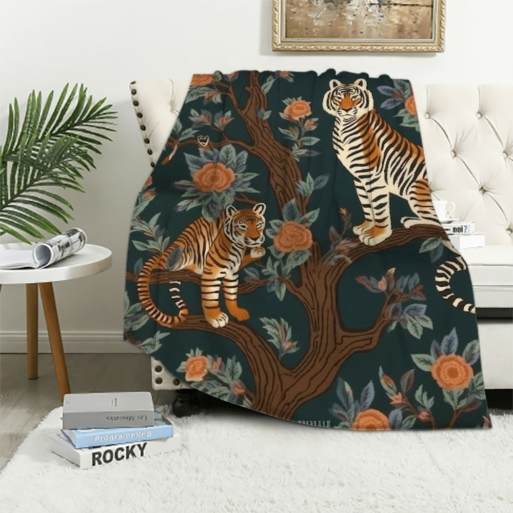 Nawypu Tiger and Peacock Throw Blanket Soft Cozy Fluffy Flannel Throws ...