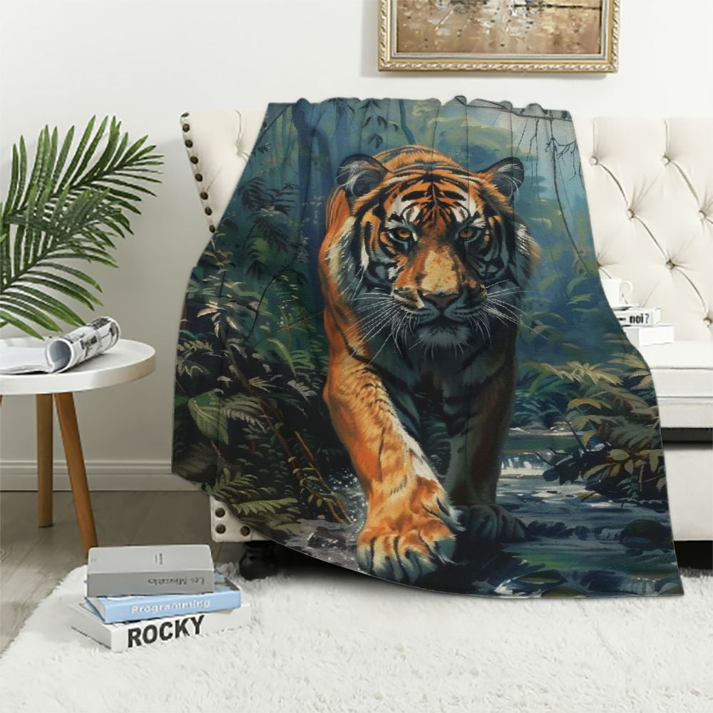 Nawypu Tiger Throw Blanket Green Forest Tiger Sherpa Blanket Throw for ...