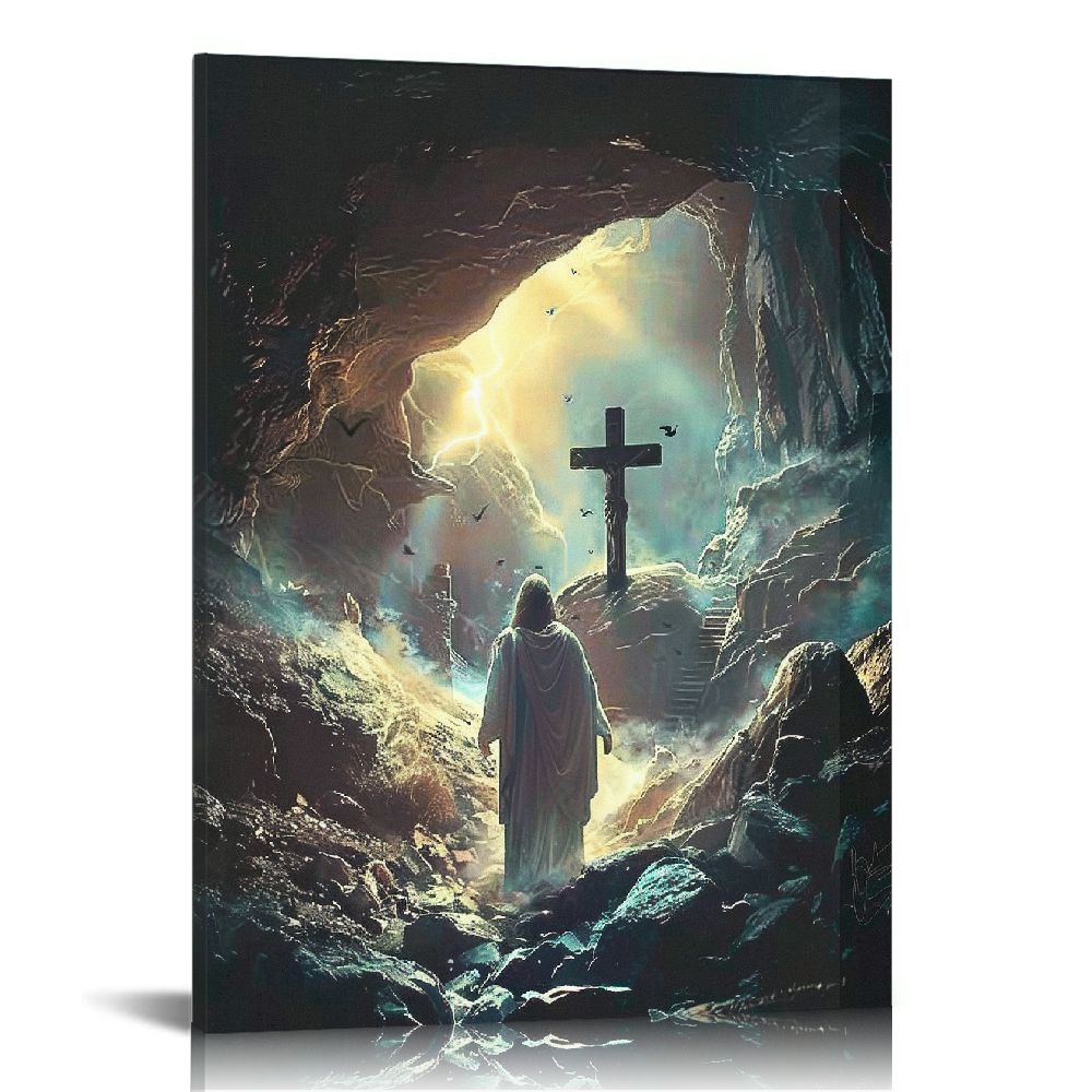 Awypu Tomb of Jesus Wall Art Jesus Resurrection Cross Christian Canvas ...