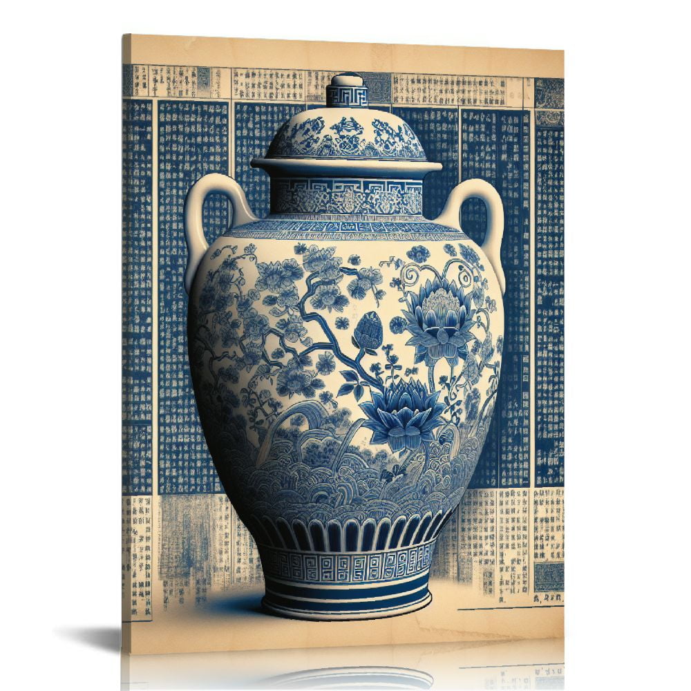 Awypu Traditional Chinese Blue & White Porcelain Newspaper Pattern Wall ...