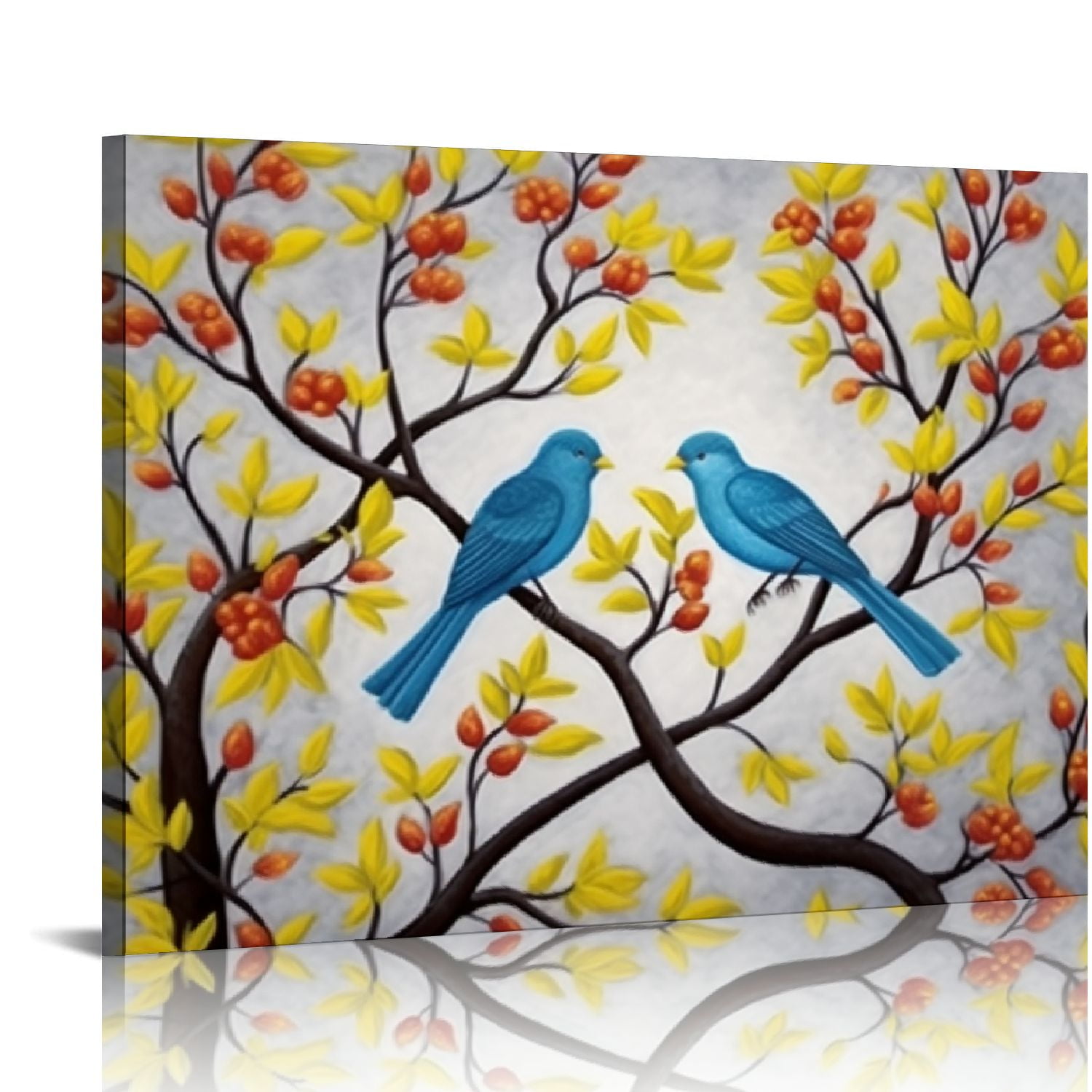 Nawypu Tree Bird Canvas Wall Art Two Loving Birds on Yellow Tree Branch ...