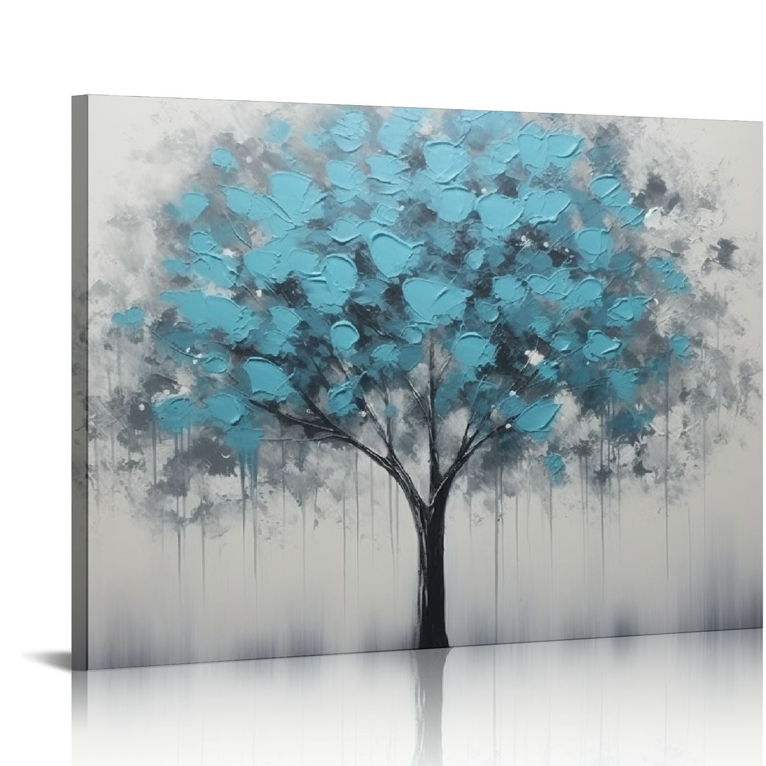 Nawypu Tree Canvas Wall Art Blue Landscape Painting Colorful Textured ...
