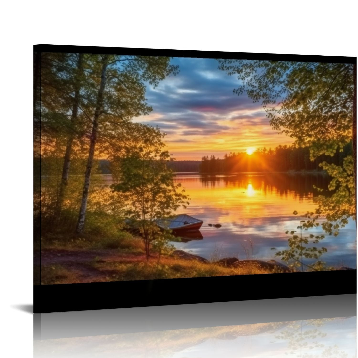 Nawypu Tree Canvas Wall Art of a Sunrise Over a Forest Lake Nature ...