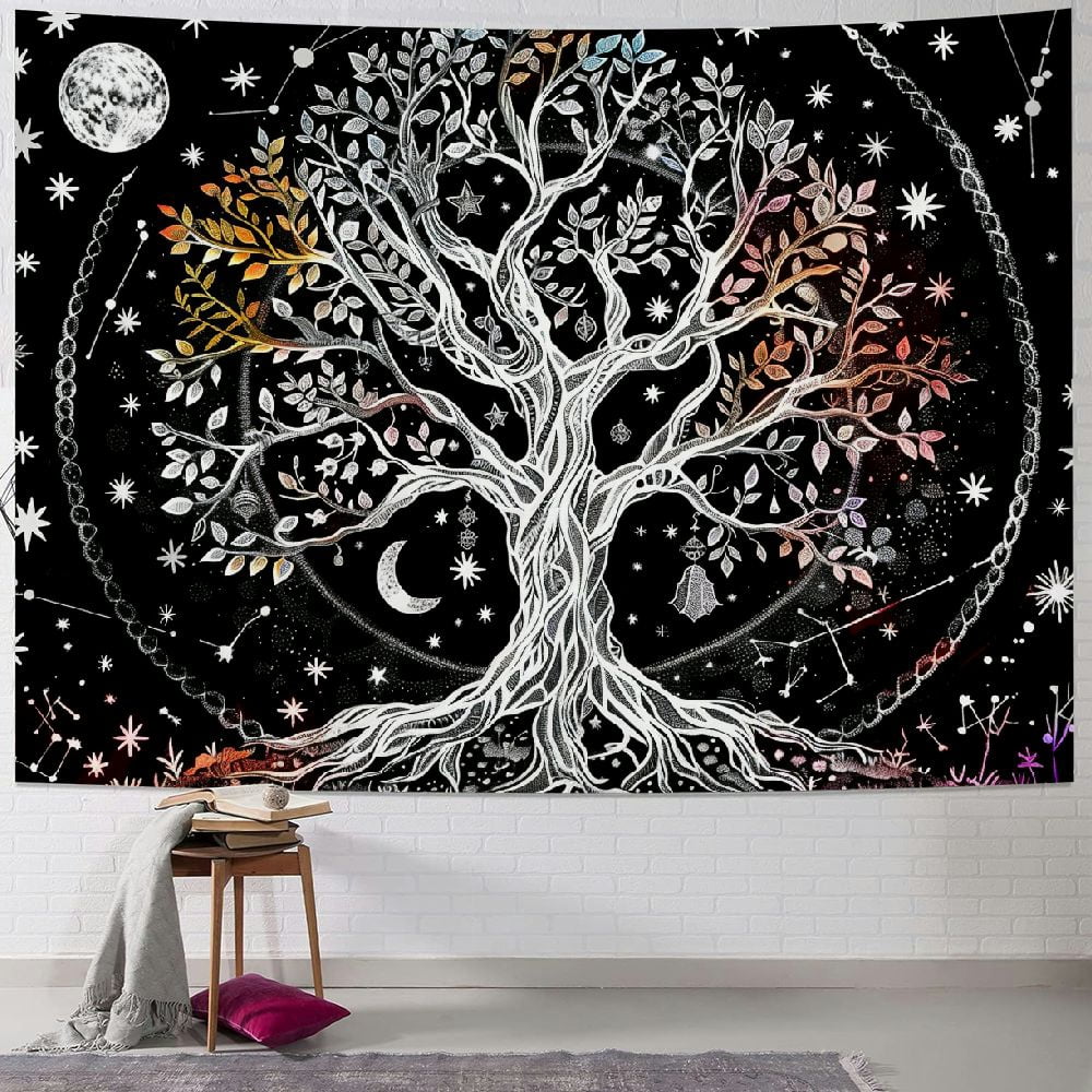 Nawypu Tree of Life Tapestry Hippie Sun and Moon Phase Galaxy Star ...