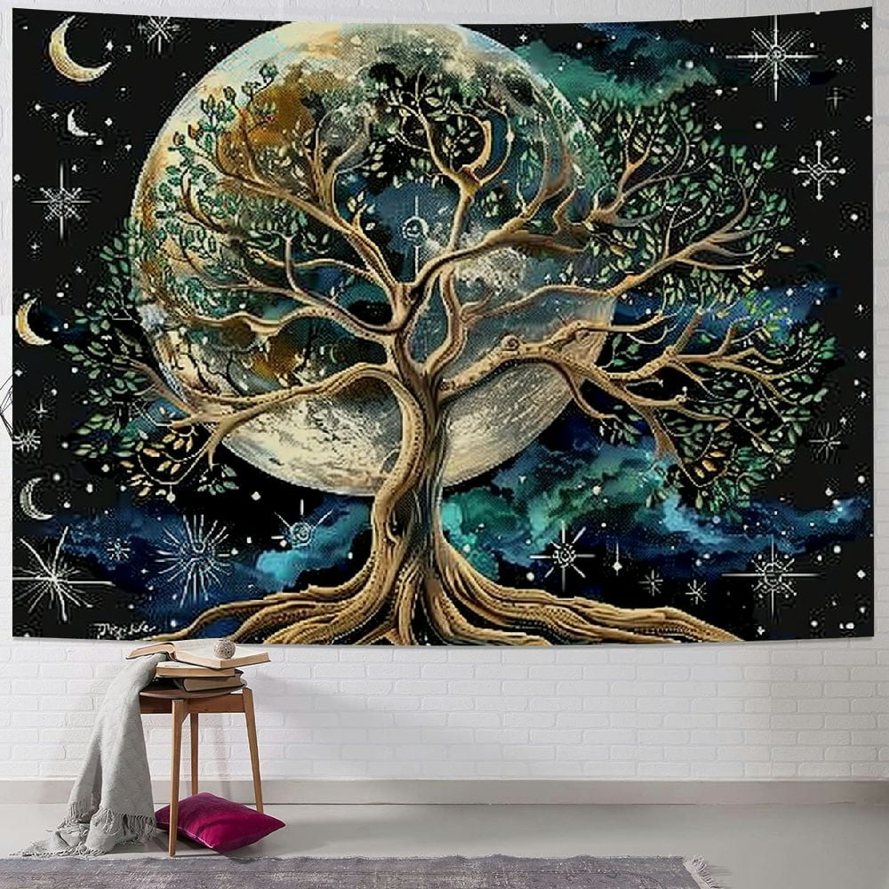 Nawypu Tree of LIfe Tapestry, Retro Aesthetic Art Sun Moon Star Leaves ...