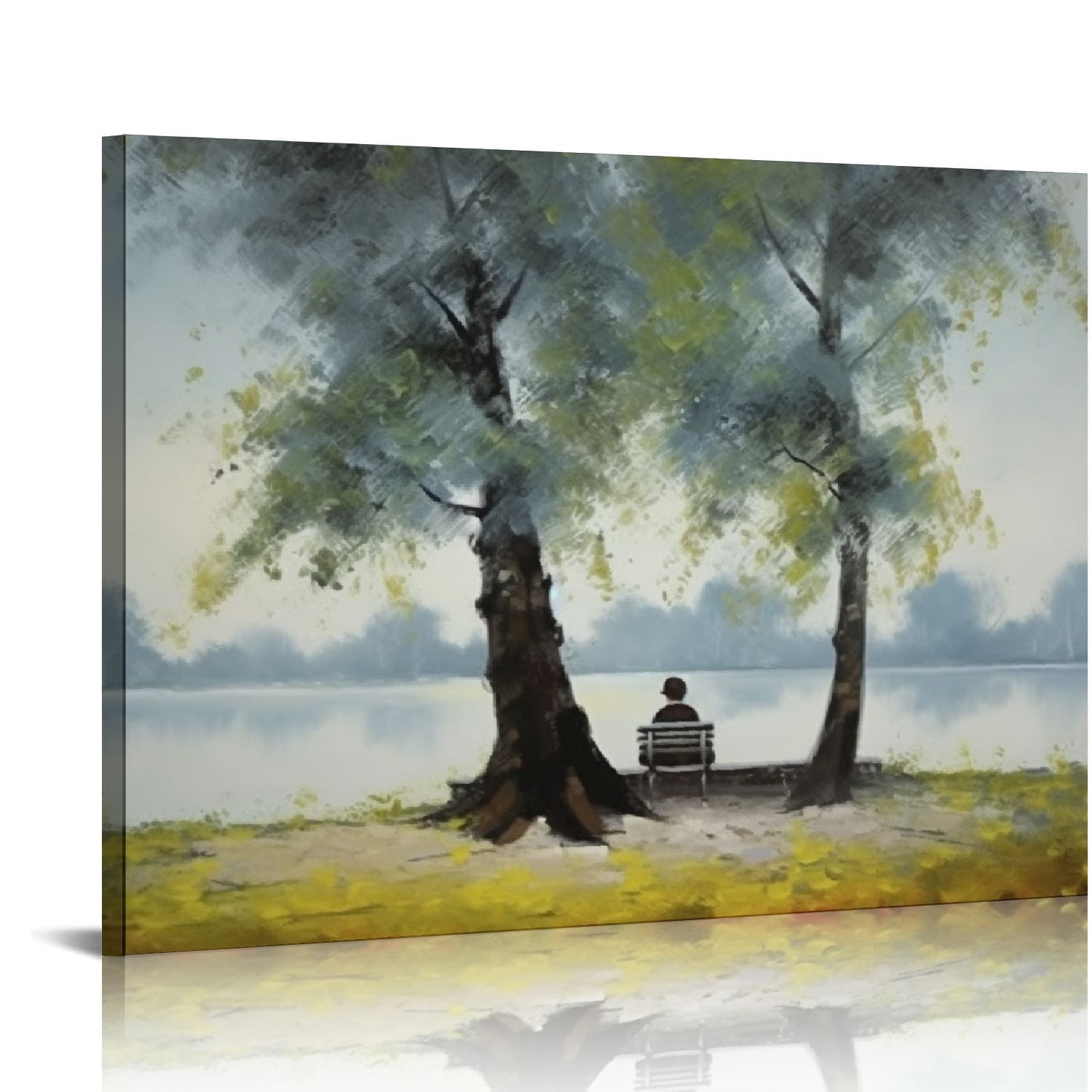Nawypu Trees Canvas Wall Art Lake Sky Painting Nature Landscape Picture ...