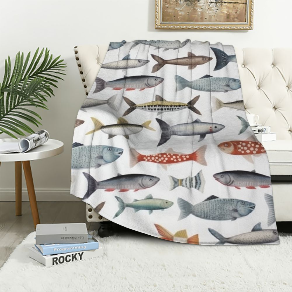 Nawypu Trendy Flannel Throw Blanket, Watercolor Few Freshwater Fish ...