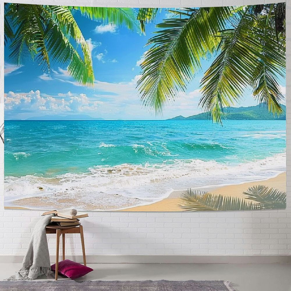 Nawypu Tropical Beach Background Summer Luau Palm Leaves Ocean Island ...
