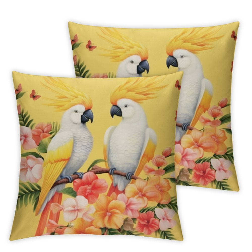 Nawypu Tropical Birds Toucan Throw Pillow Covers Parrots Flowers Leaves ...