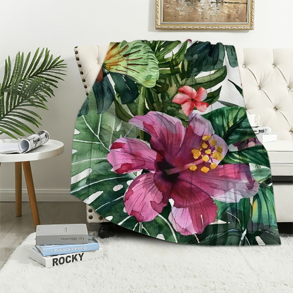 Nawypu Tropical Flower Throw Blanket,Watercolor Summer Hawaii Palm Tree ...