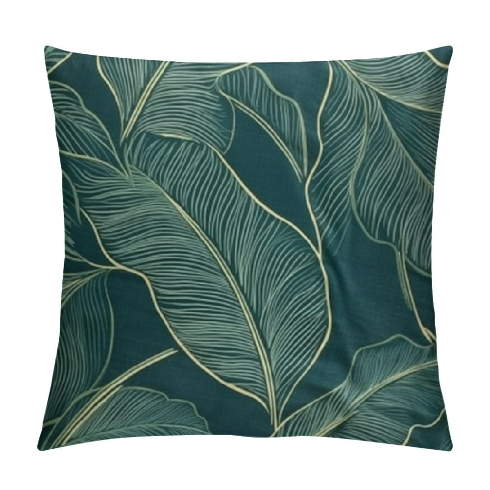 Nawypu Tropical Leaves Pillow Covers, Emerald Green Minimalist ...