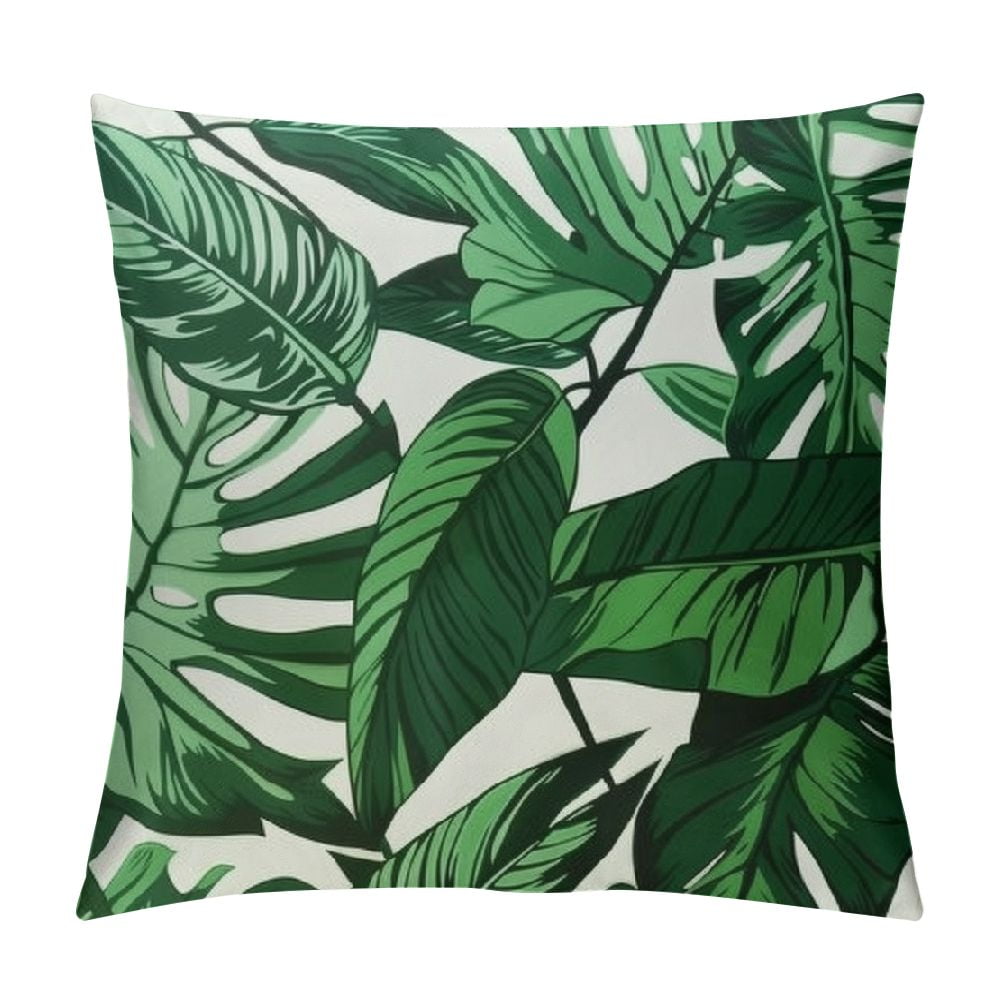 Nawypu Tropical Leaves Pillow Covers Monstera Palm Leaf Plant Print ...