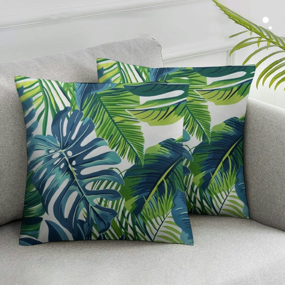 Nawypu Tropical Leaves Pillow Covers Set of 2 Summer Blue Green Palm ...