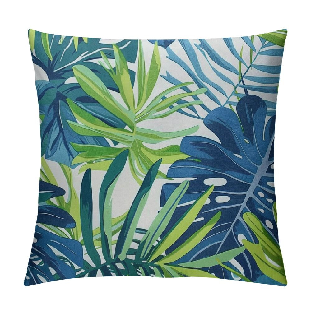 Nawypu Tropical Leaves Pillow Covers Summer Blue Green Palm Leaf ...