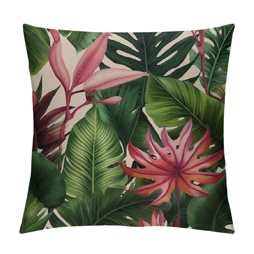Nawypu Tropical Leaves Throw Pillow Covers Green Palm Leaf Monstera ...