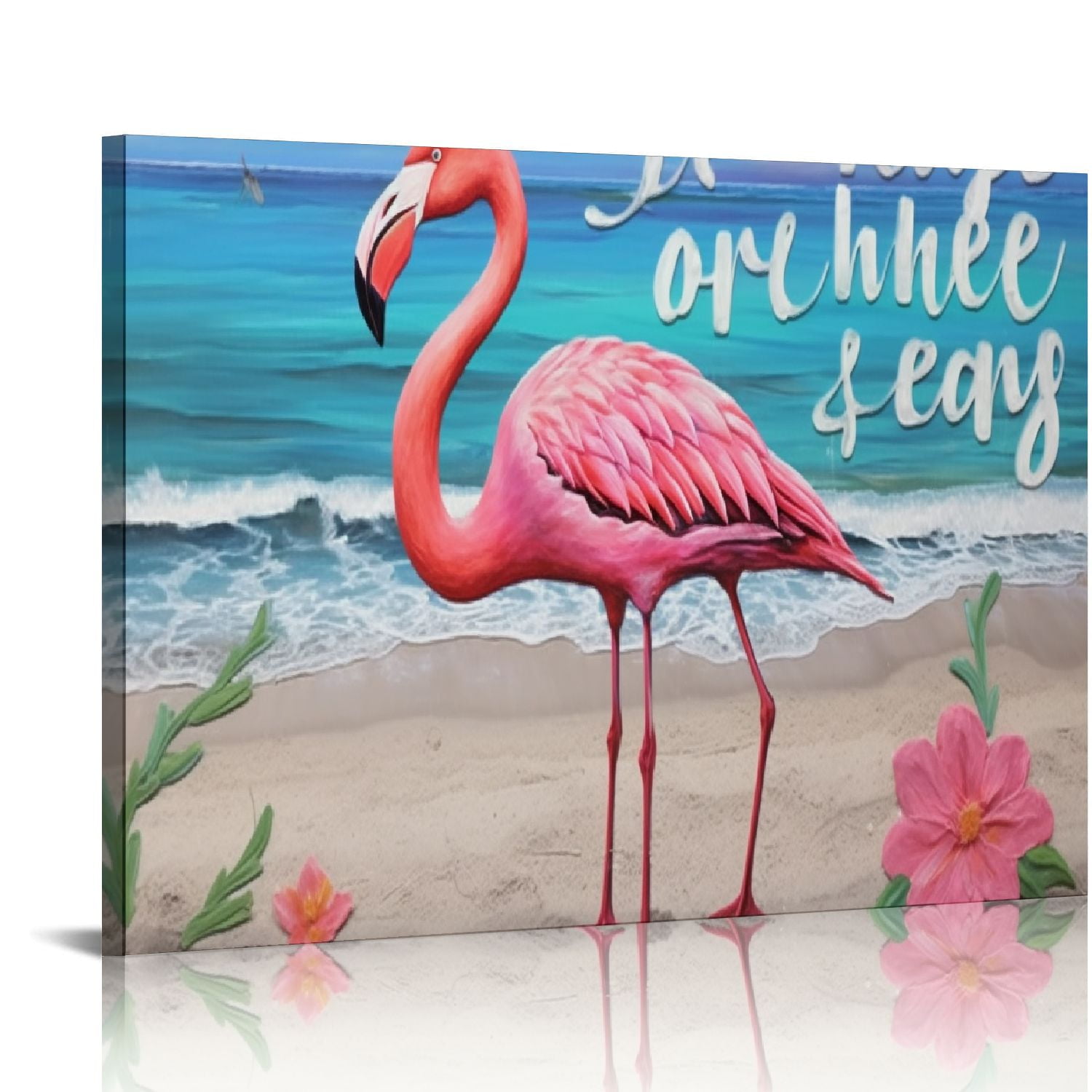 Nawypu Tropical Ocean Wall Art Pink Flamingo Sea Turtle Coastal Beach ...