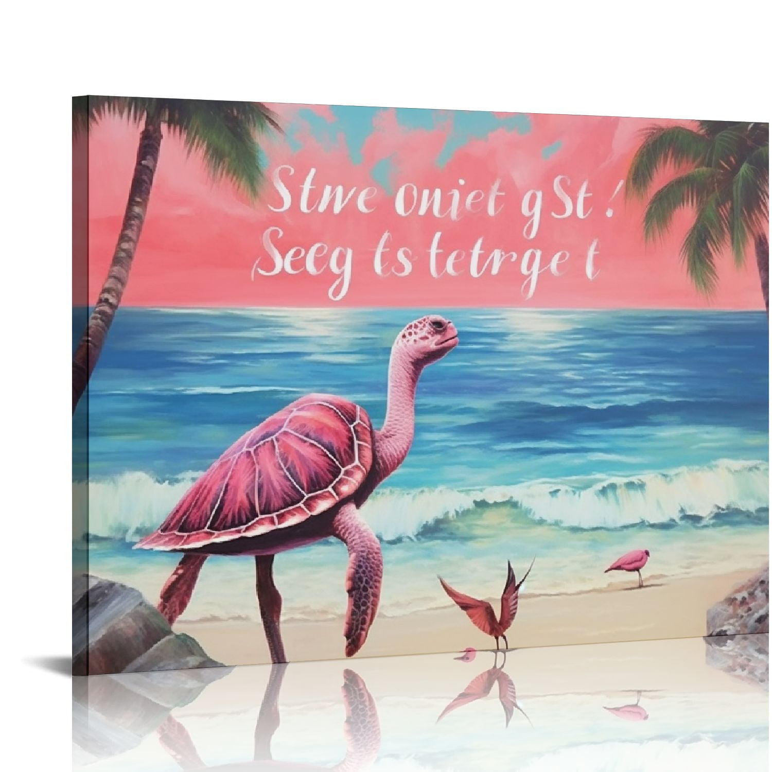 Nawypu Tropical Ocean Wall Art Pink Flamingo Sea Turtle Coastal Beach ...