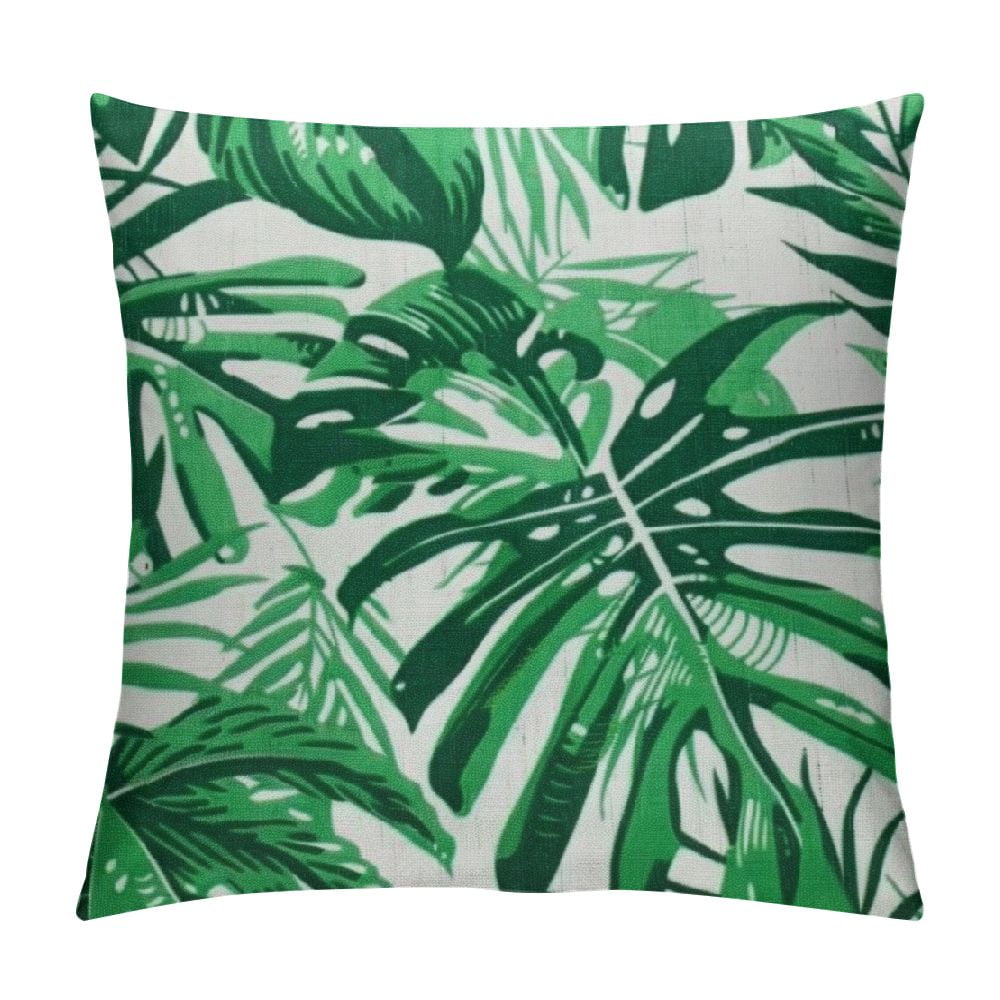 Awypu Tropical Palm Leaf Throw Pillow Covers Set of Green Banana Leaves ...