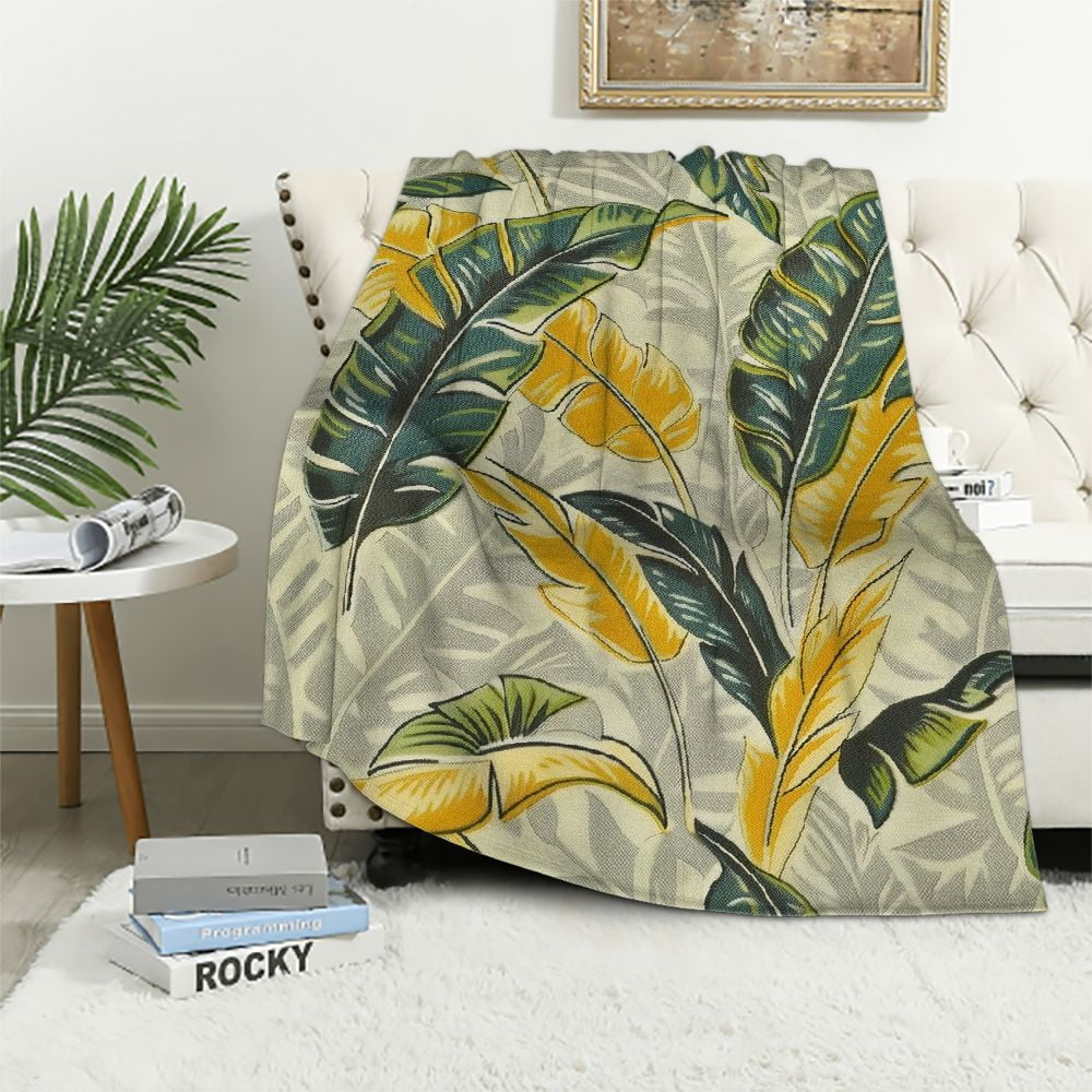 Nawypu Tropical Palm Leaves Throw Blanket Banana Jungle Leaf Seamless ...