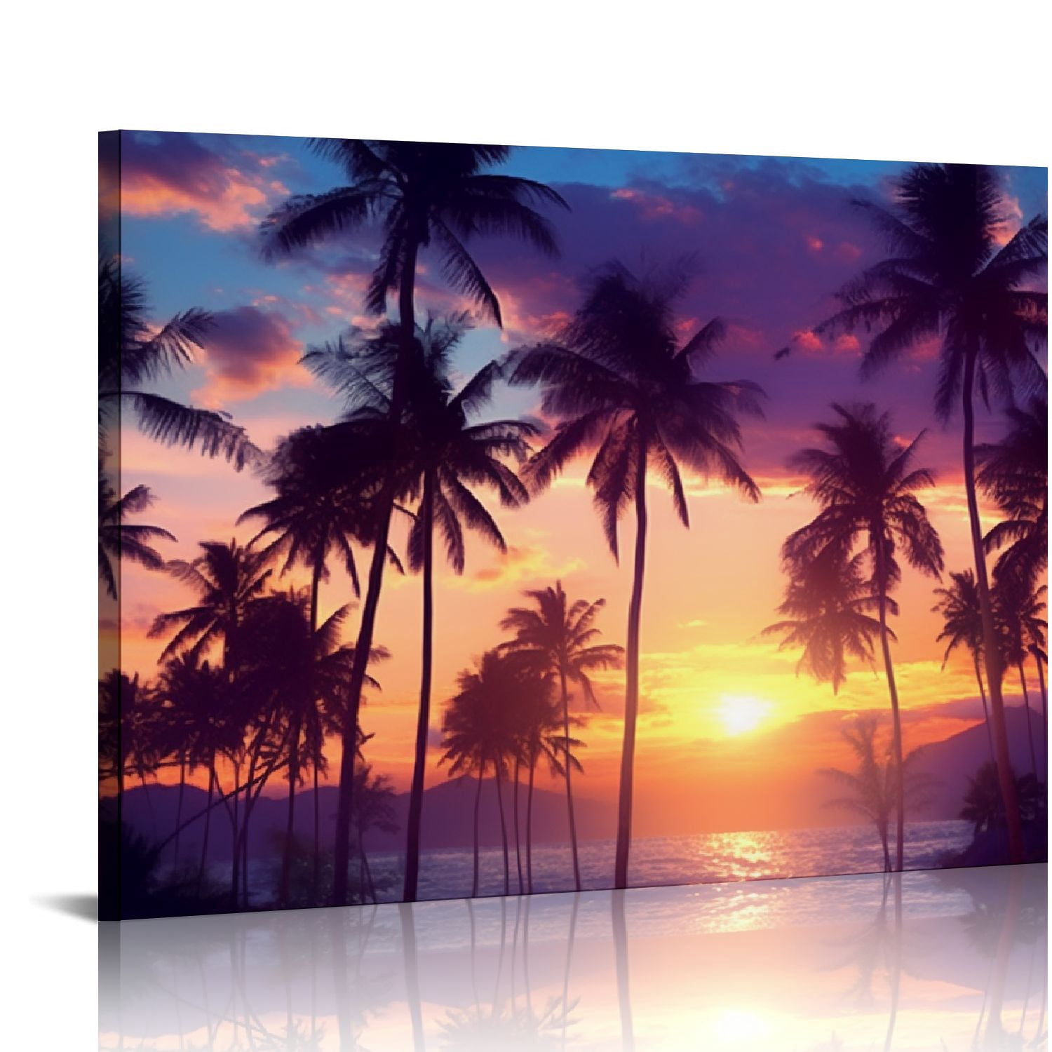 Nawypu Tropical Palm Trees Canvas Wall Art Sunset on Ocean Beach Nature ...