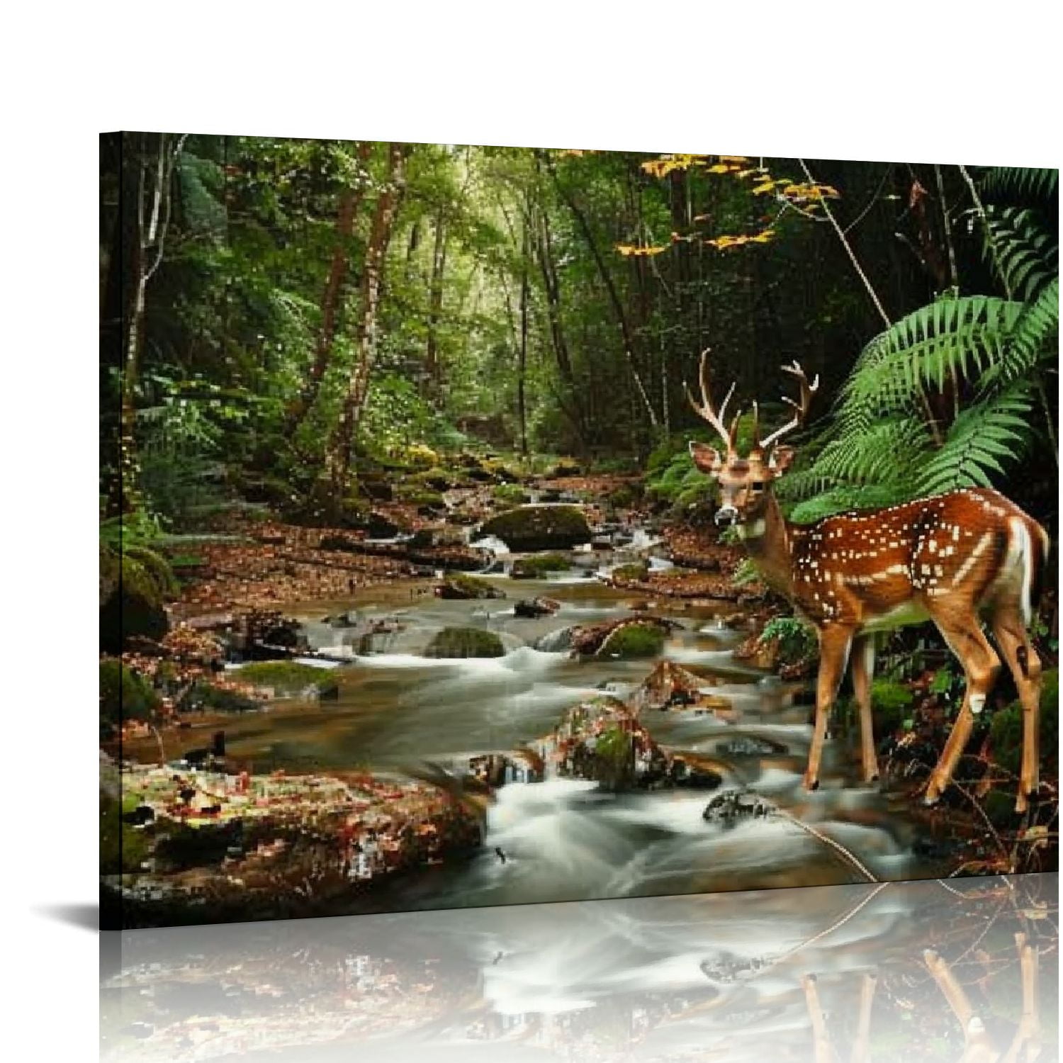 Nawypu Tropical Stream and Sika Deer Picture Wall Decor for Office Deer ...