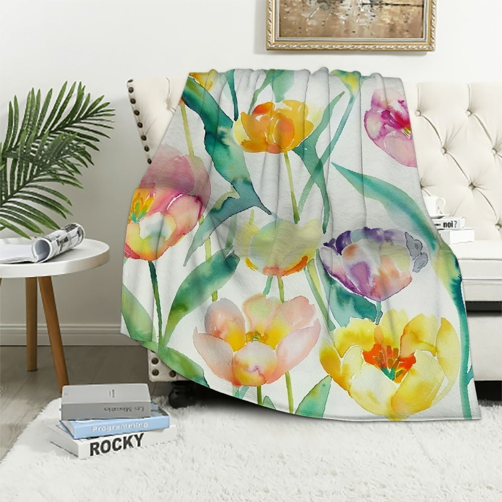 Nawypu Tulips Print Blanket for Flower Lovers Gift Tulips Blanket for ...