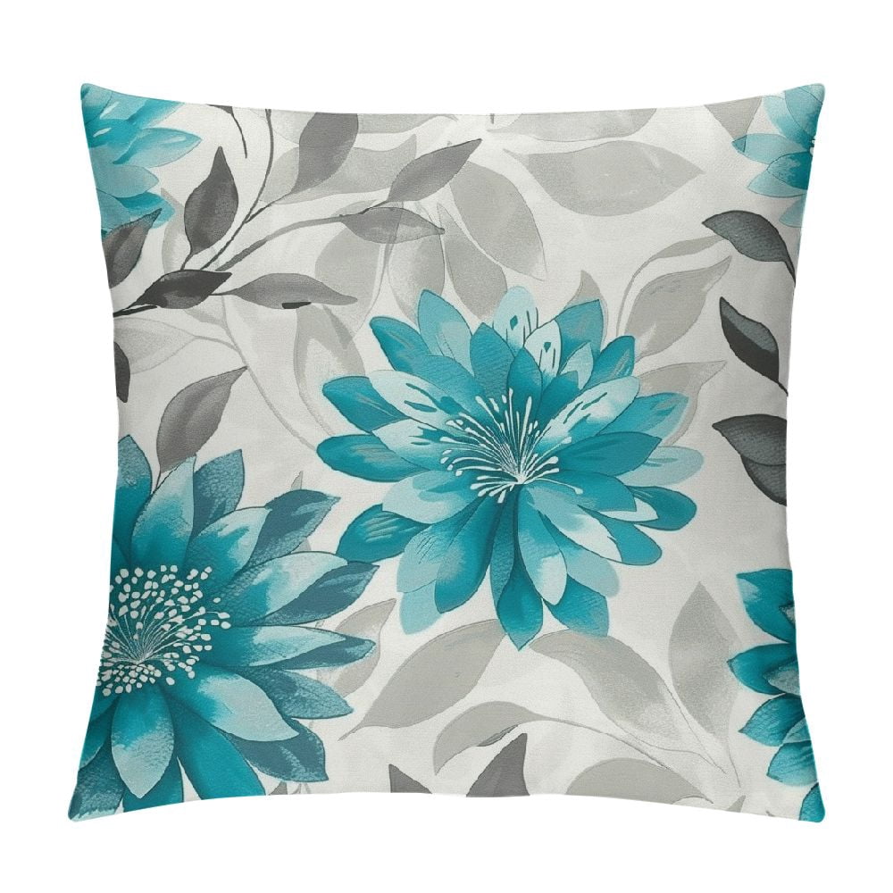 Nawypu Turquoise Aqua Throw Pillows Covers 18x18 Teal Blue Dahlia ...