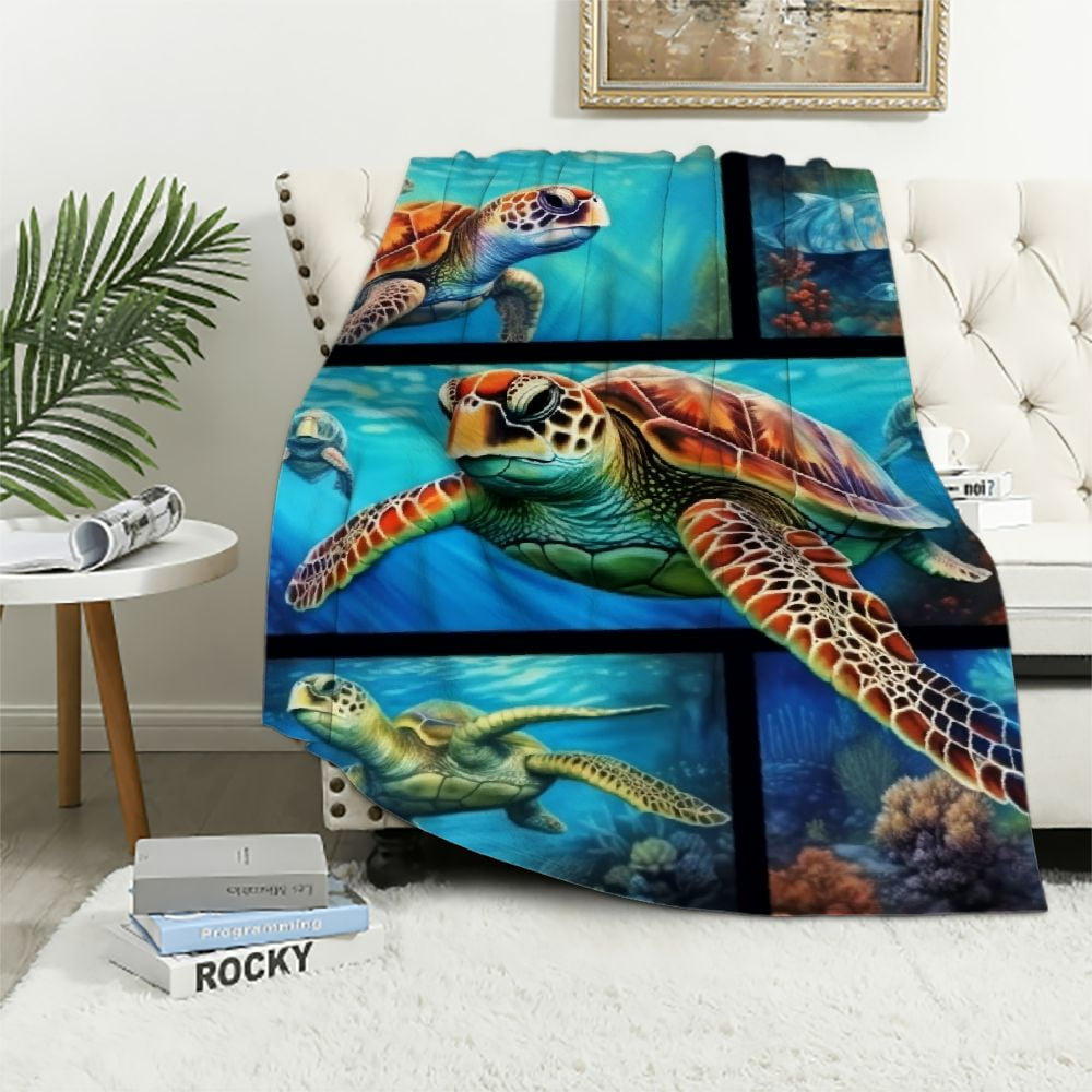 Nawypu Turtle Blanket Sea Turtle Throw Blanket for Women Kids, Sea ...