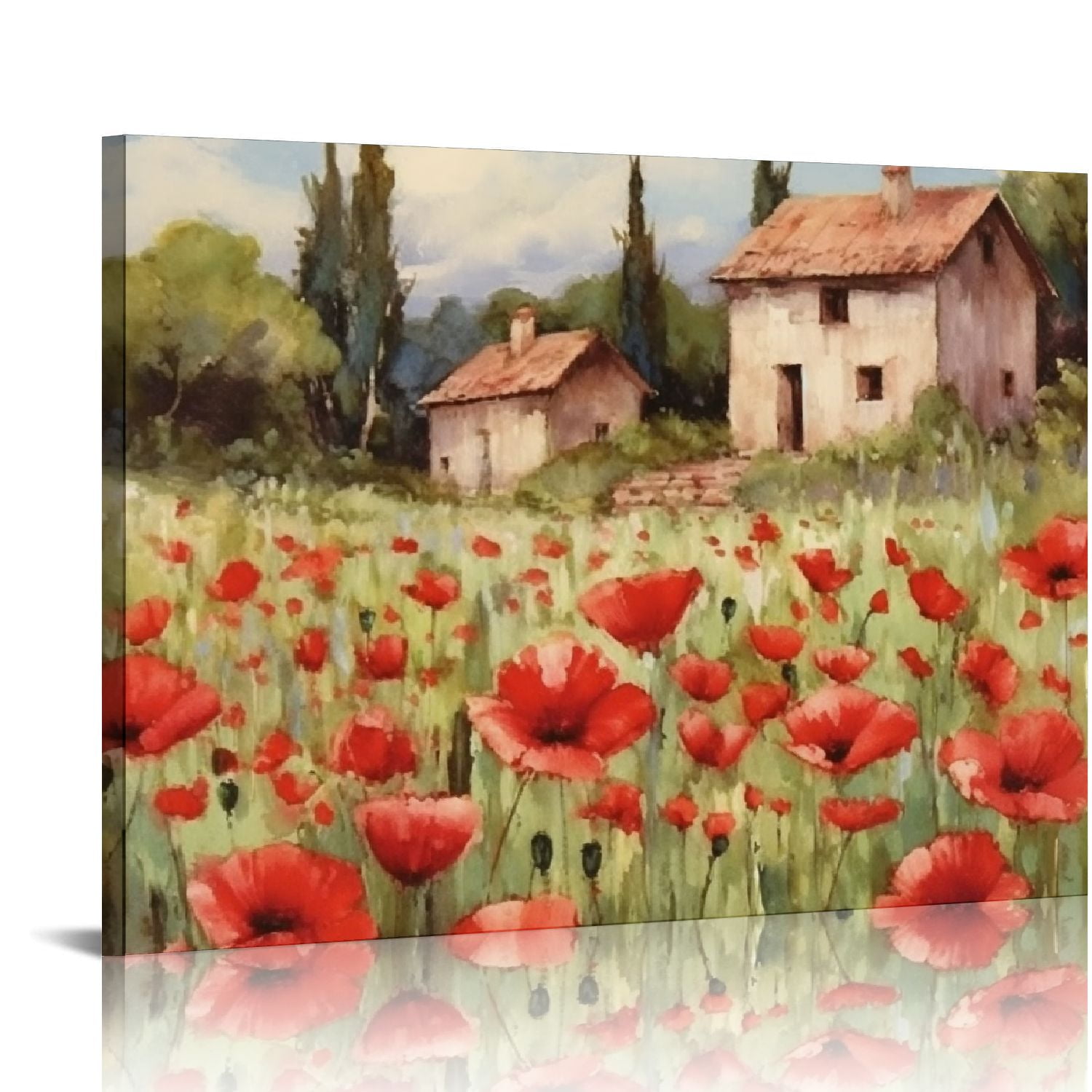 Nawypu Tuscan Poppy Landscape Canvas Wall Art Print, Countryside Home ...
