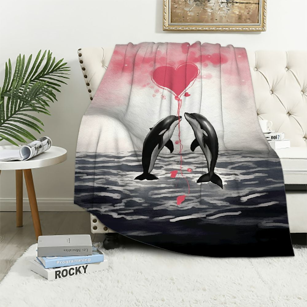 Nawypu Two Lovely Whales with Balloon Throw Blanket Super Soft ...