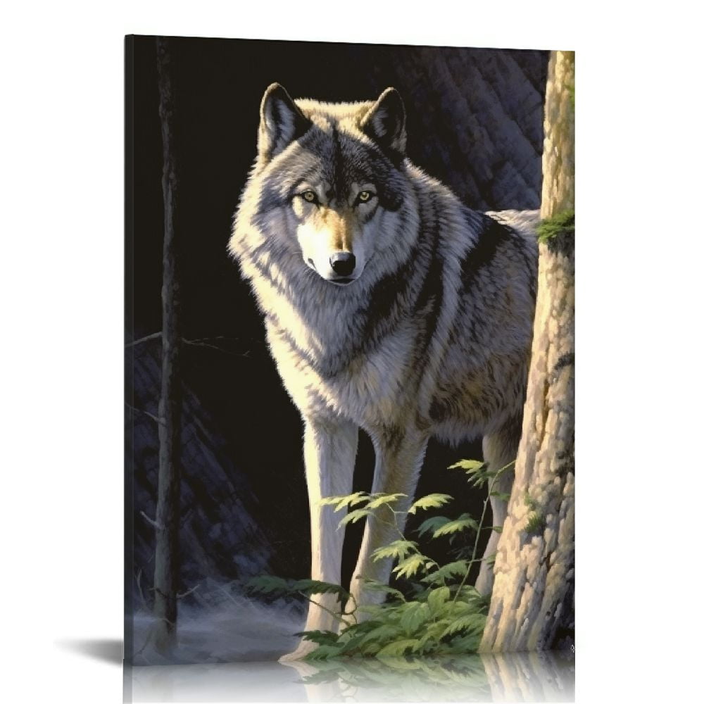 Nawypu Two Wolf Stand On River Bank Forest Wall Art Painting Wolves ...
