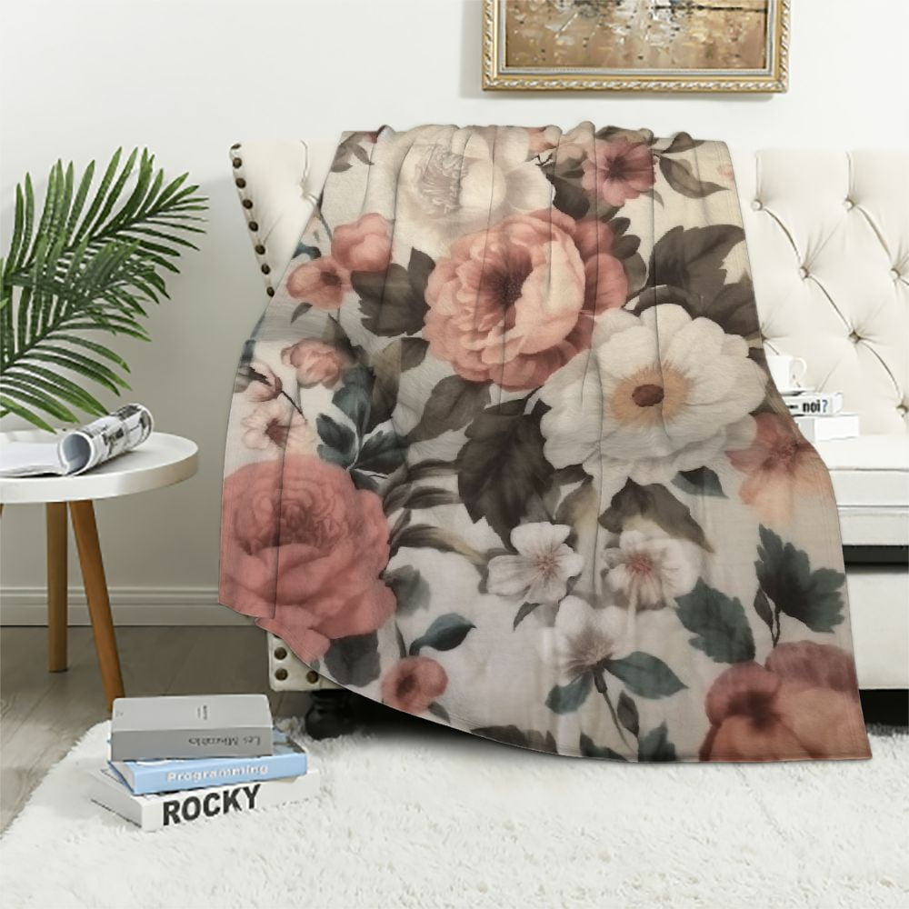 Nawypu VCNY Decorative Throw Blanket: Large Floral Watercolor Design ...
