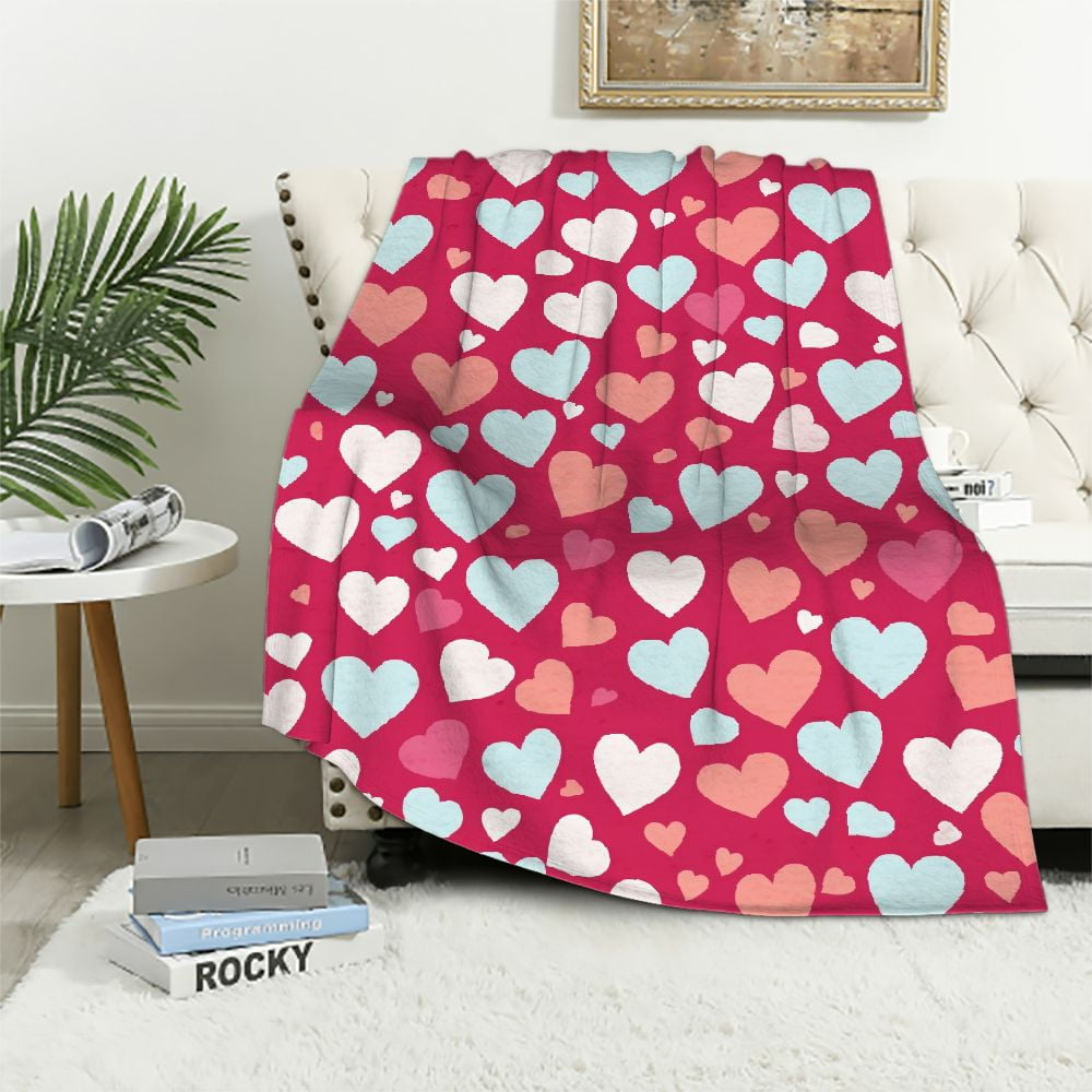 ONETECH Valentine's Day Pink Love Heart Throw Blanket Polka Dots Heart ...