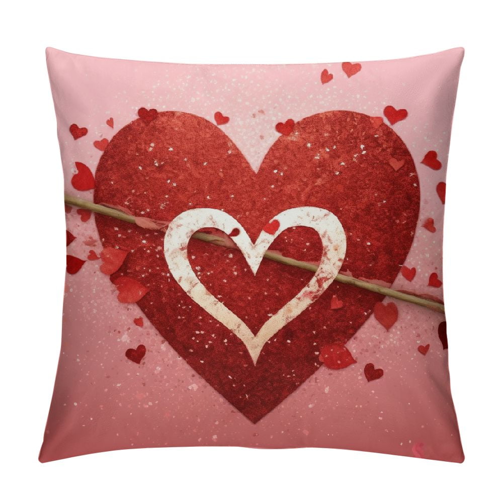 JEUXUS Valentine's Day Pillow Cover Romantic Arrow and Red Heart Design ...