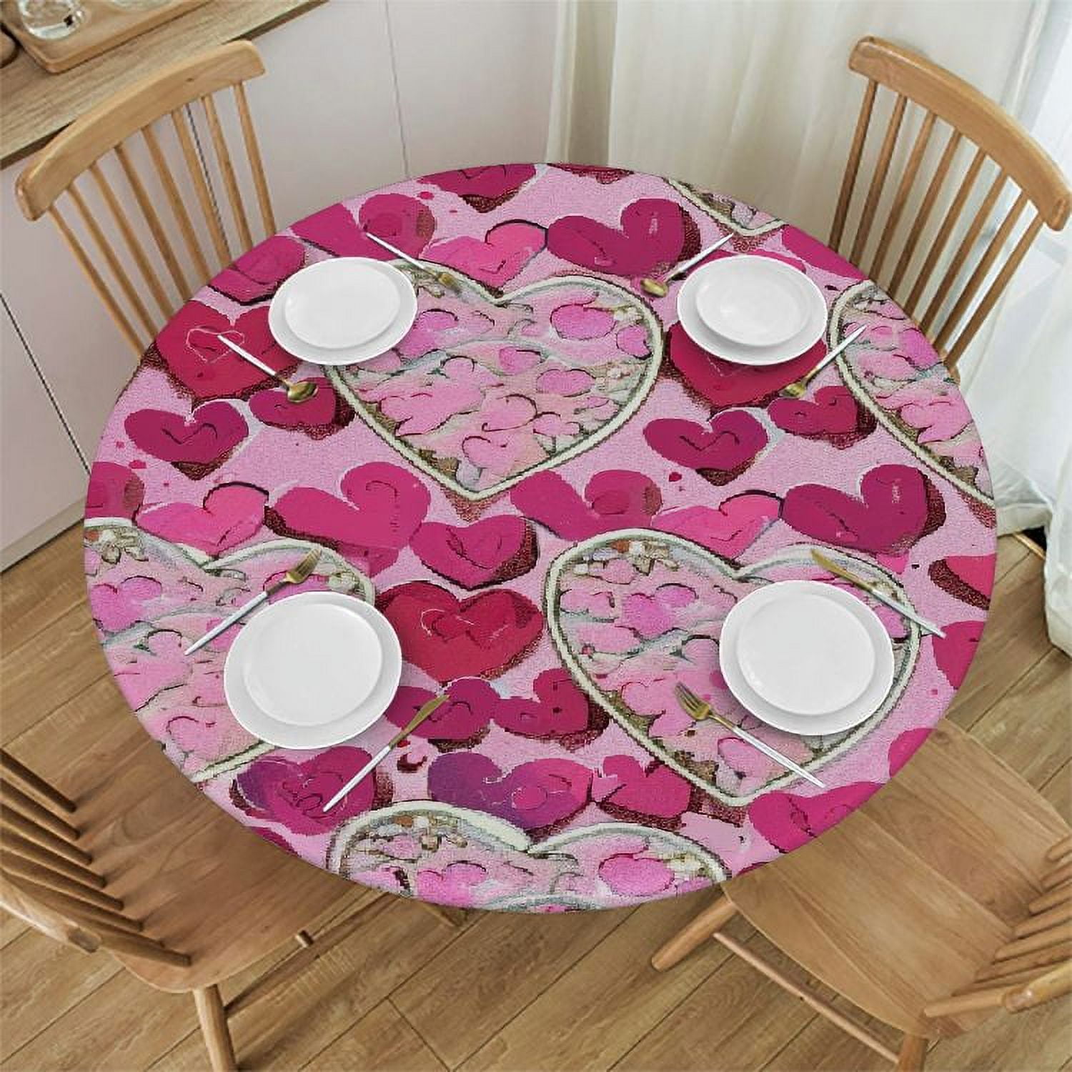 Nawypu Valentines Day Fitted Table Cloth, Heart Shaped Cookies Romantic ...