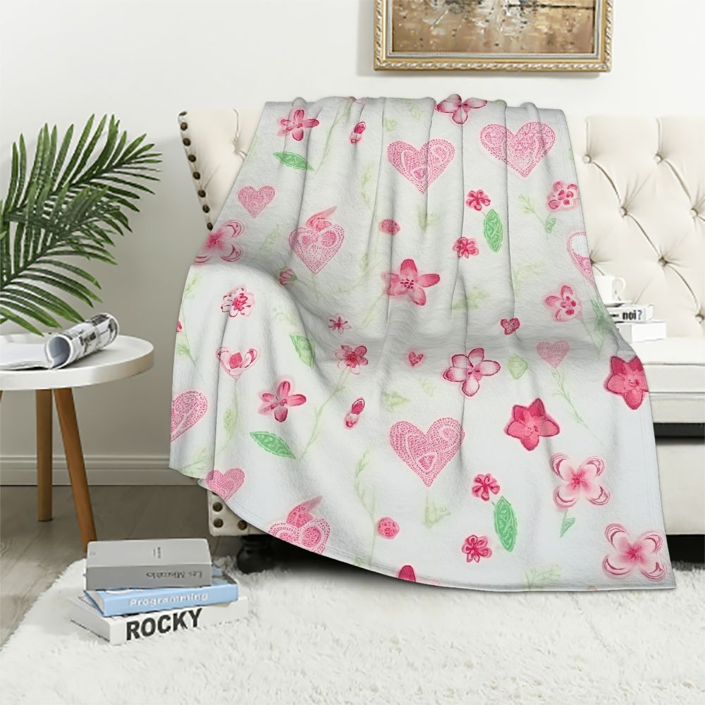 Nawypu Valentines' Day Throw Blanket, Pink Hearts Flannel Blanket ...